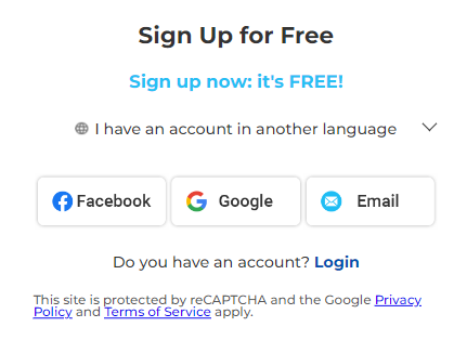 Choose your sign up method and tap the button.